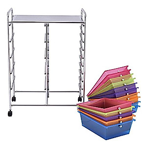 Giantex 15 Drawer Rolling Storage Cart Tools Scrapbook Paper Office School Organizer, Multicolor