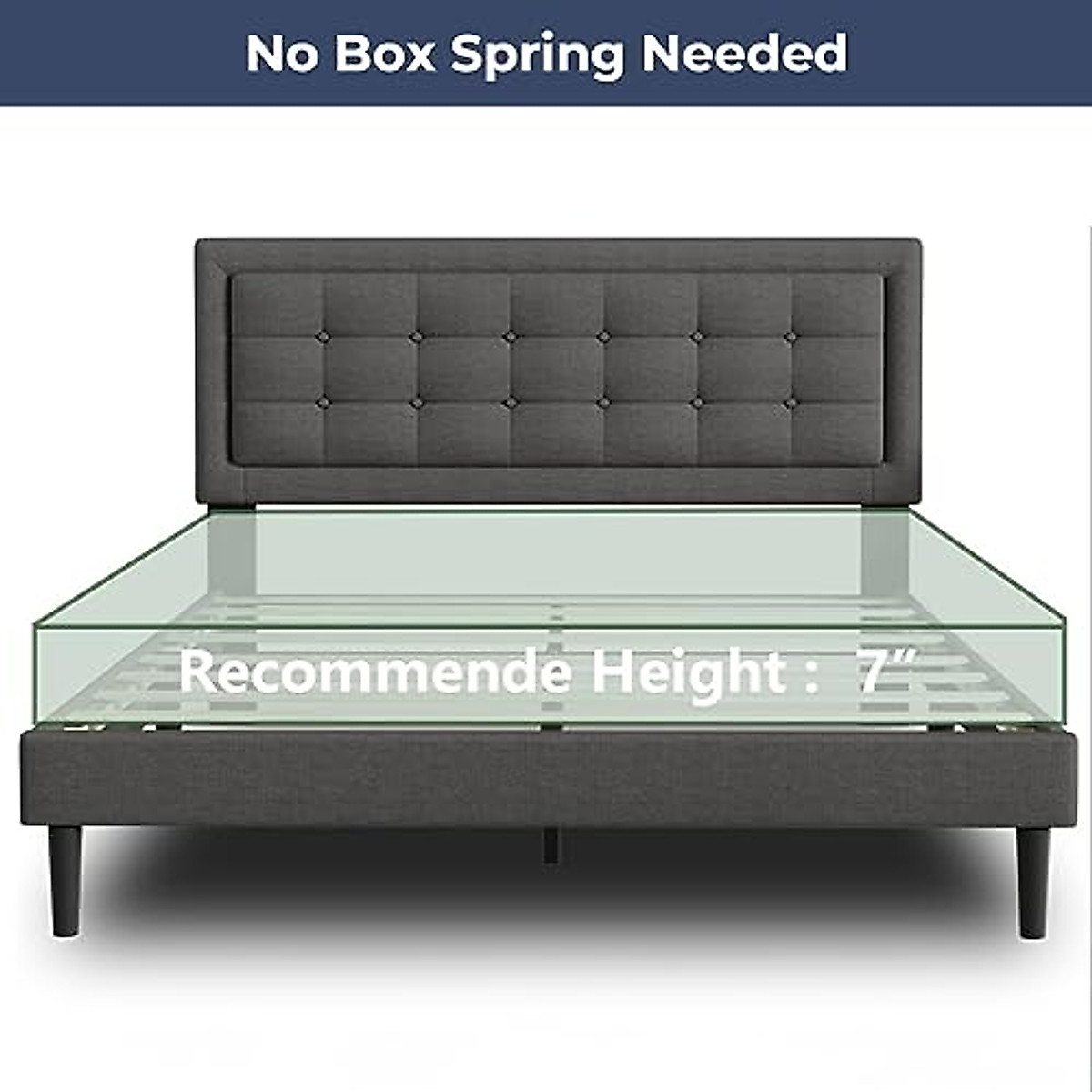 IULULU Full Bed Frame, Upholstered Platform Bed Frame with Linen Fabric Headboard, Full Size Mattress Foundation with Wooden Slats Support, Easy Assembly, No Box Spring Needed, Dark Grey