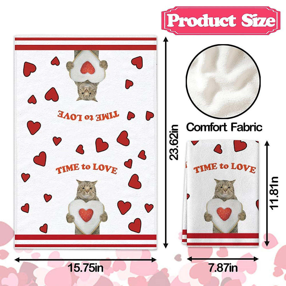ABTOLS Valentine Kitchen Towel 4 Pieces Valentine's Day Heart Towels Red Love Cat Valentine Dish Towels Romantic Heart Kitchen Towel Soft Heart Dish Towels Kitchen Tea Towels for Home Kitchen
