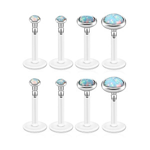 Jovivi 8pcs 2-5mm Created-Opal Labret Monroe Lip Rings Tragus Helix Earring Studs Piercing Jewelry 16G 5/16" 8mm