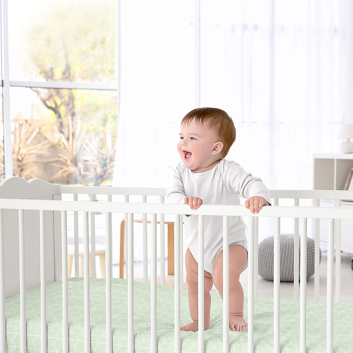 Sweet Jojo Designs Mint and White Chevron Arrow Baby or Toddler Fitted Crib Sheet for Watercolor Elephant Safari Collection