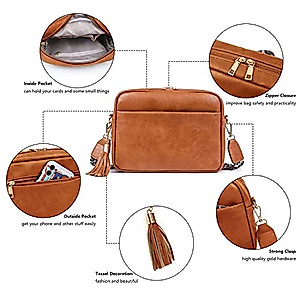 WYFJNX Small Crossbody Bags for Women Vegan Leather Cross Body Cell Phone Purses Shoulder Bags with 2 Guitar Straps Brown