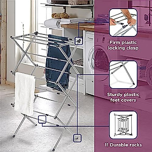 BLACK + DECKER Laundry Organization Expandable/Collapsible Clothes Drying Rack. Essential for Camping/Trailers or Anywhere You Air Dry Laundry. Oversized for Multiple Garments, Grey