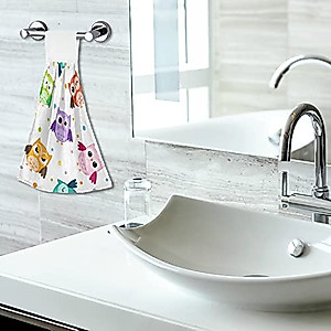 Kigai Owl Kitchen Hanging Towels Set of 2, Absorbent Hand Tie Towels Tea Bar Dishcloths Dry Towels for Kitchen Bathroom Home Decor, 12 x 17 Inch