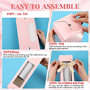 PerKoop 24 Pcs Tumbler Gift Boxes with Ribbon Sublimation Tumbler Transparent Exhibition Gift Boxes 12 oz, 20 oz, 30 oz Heat Press Sublimation Blanks Skinny Tumbler Gift Wrapping (Pink, Yellow)