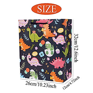 Ranfashiong 13" Large Gift Bag with Tissue Paper and Card for Boys Kids Birthday Baby Shower (Black Dinosaurs 1 PCS)