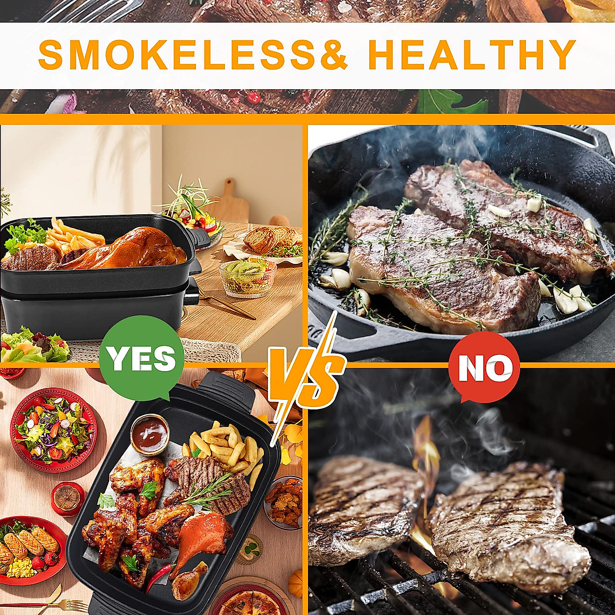 AEWHALE 3-in-1 Multifunctional Electric Grill,Electric Skillet Nonstick with Lids 1400W Party Griddle for Cooking Meats &Pancake