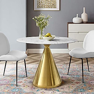 Modway Tupelo Oval Artificial Marble 42" Dining Table, 42 Inch, Gold White