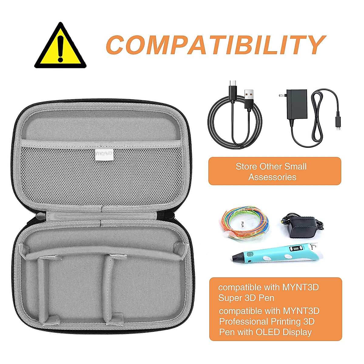 MOSISO EVA Hard Travel Carrying Case Compatible with MYNT3D Super 3D Pen, Compatible with MYNT3D Professional Printing 3D Pen with OLED Display, Portable Protective Storage Bag with hand strap, Black