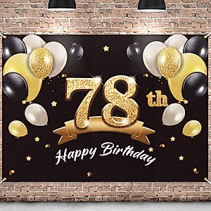 PAKBOOM Happy 78th Birthday Banner Backdrop - 78 Birthday Party Decorations Supplies for Men - Black Gold 4 x 6ft