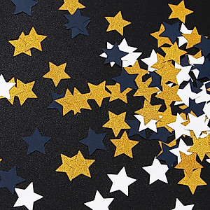 300pcs Navy Blue White Gold Confetti,Glitter Paper decor Twinkle Little Star Table Confetti,Birthday Graduation 2025 Fathers Day Wedding Baby Shower Party Decorations Circle Dots Lasting Surprise