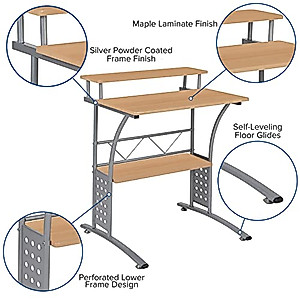 Flash Furniture Clifton Maple Computer Desk with Top and Lower Storage Shelves 28 Inch