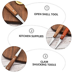 Hemoton Oyster Cutter 2pcs Stainless Steel Oyster Stainless Steel, Wood Seafood Cutting Tool Oyster Opener Clam Shucking Tools Wooden Handle Kitchen Supplies Oyster Shucker