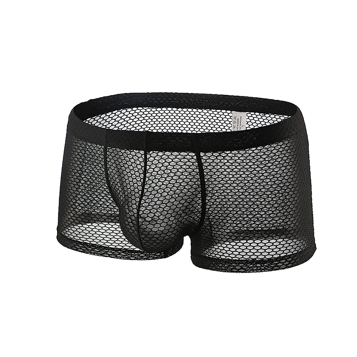 Ctreela Sexy Lingerie for Men Mesh See-Through Boxer Brief Fishnet Underwear Booty Shorts Solid Dual Pouch Underpants Black