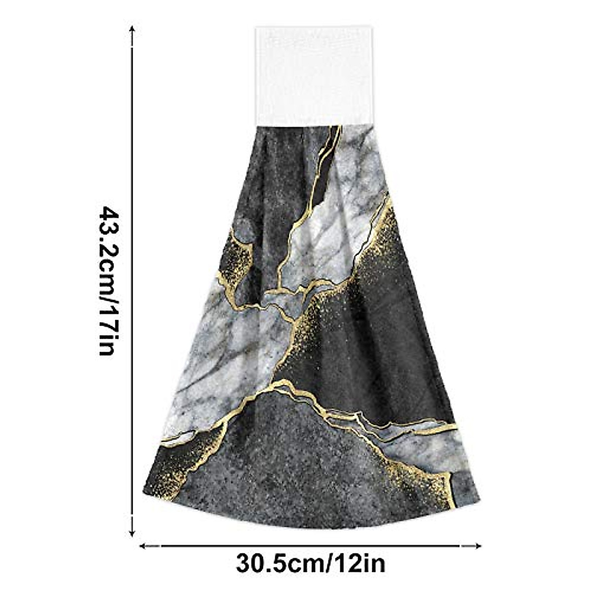 Oarencol Marble Kitchen Hand Towel Black White Gold Stone Art Absorbent Hanging Tie Towels with Loop for Bathroom 2 Pcs
