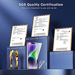 QHOHQ 3 Pack Screen Protector for iPhone 14 Plus 6.7 Inch with 3 Pack Tempered Glass Camera Lens Protector, Ultra HD, 9H Hardness, Case Friendly [Easy to Install Frame]