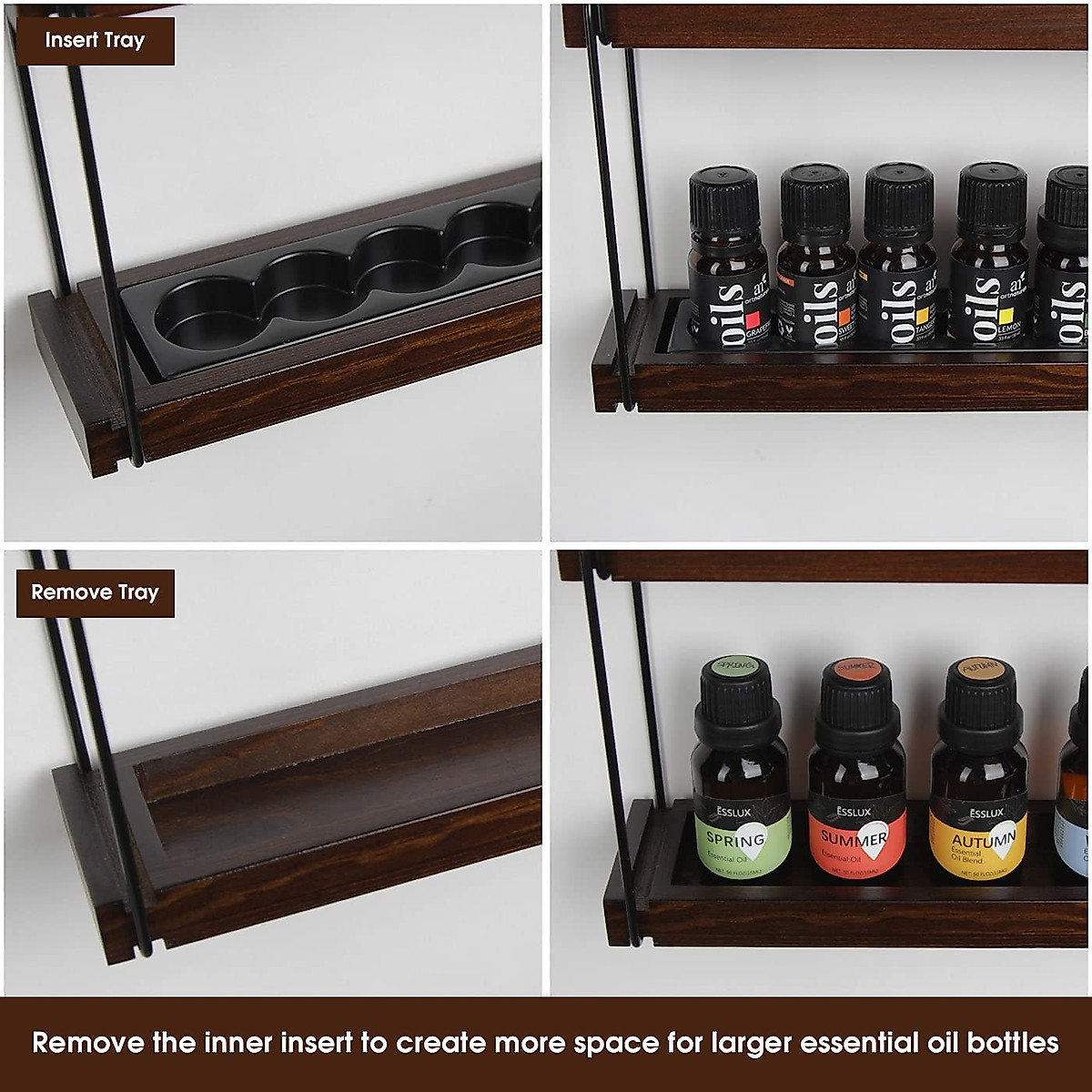 J JACKCUBE DESIGN Essential Oils Display Shelves Wall Mount Black Metal and Wood, Nail Polish Paint Holder Rack Organizer Holds 70 Bottles (5 Tier) : MK482A