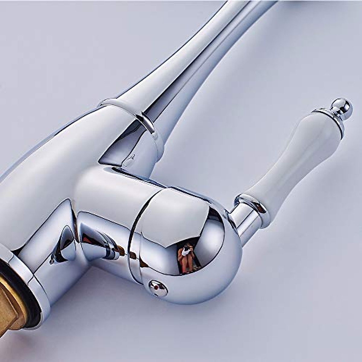 Kitchen Sink Faucet for Bar Farmhouse Commercial, Solid Brass Kitchen Faucet Mixer, Single Hole 360 Rotate Kitchen Tap, Silver Chrome Kitchen Sink Faucet