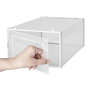 Baram Shoe Storage Shoe Organizer for Closet Clear Storage Plastic Bins with Interlocking Side Door Open |Stackable &Collapsible Shoe Cubby for Men & Women Shoes, Sneaker| Set of 12 pack Medium Size