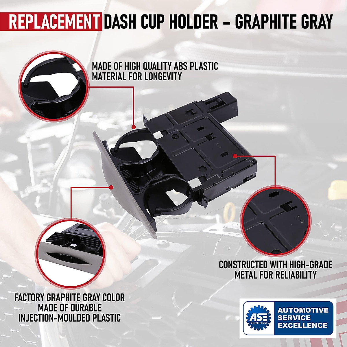 Replacement Dash Cup Holder - Graphite Gray - Compatible with Ford Vehicles - 1999-2001 - F250, F350, F450, F550 Super Duty, Excursion - Replaces YC3Z-2513560-CAD, YC3Z2513560CAD - Console Cup Holder