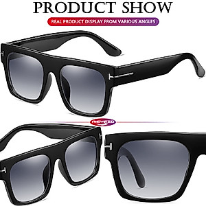 AIEYEZO Fashion Square Sunglasses for Women Men Sports Driving Sun Glasses Anti-Glare 100% UV Protection Metal T Word Design (Black/Grey Gradient)