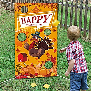 Cloria Thanksgiving Games, Thanksgiving Bean Bag Toss Games for Kids Family Adults, Fall Thanksgiving Party Supplies Activities, Turkey Hanging Toss Game Banner Decorations