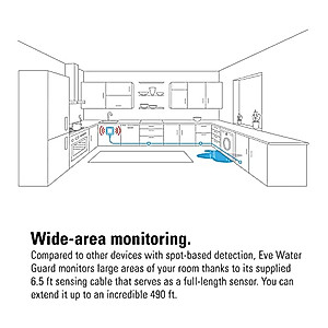 Eve Water Guard - Smart Home Water Leak Detector, 6.5 ft Sensing Cable, 100 dB Siren, (Apple HomeKit), App Notifications, Bluetooth, Thread