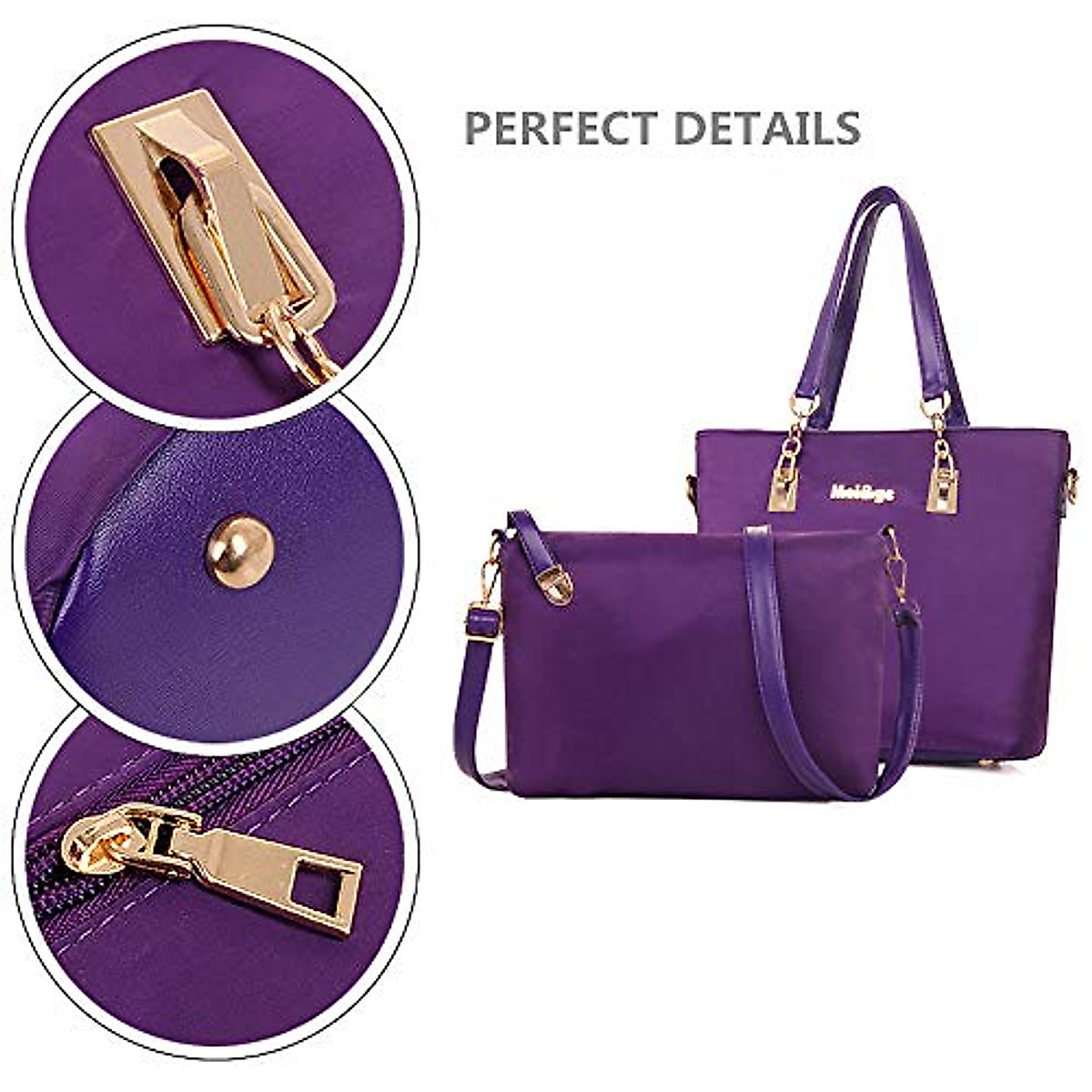 AlwaySky Nylon Women's Shoulder Bag 6 PCS Top-Handle Handbag Tote Purse Wallet Key Case Set (Purple)