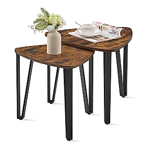 VASAGLE Nesting Coffee Tables, End Tables Set of 2 for Living Room Bedroom, Industrial Small Stacking Side Tables with Metal Frame for Couch, Rustic Brown and Black ULET013B01