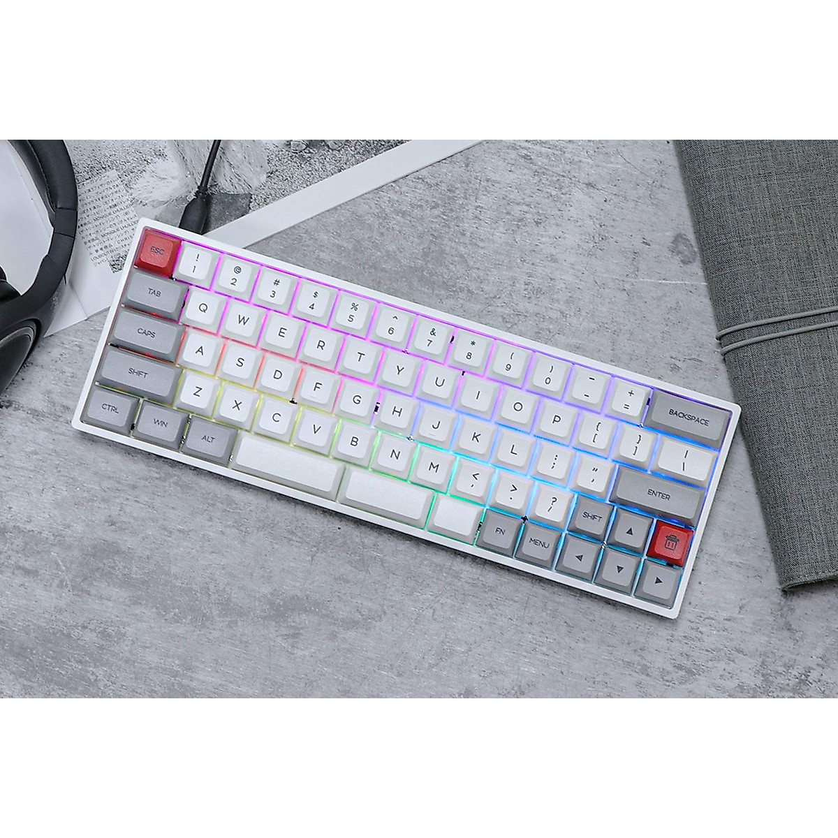 EPOMAKER SK66S 60% Keys Bluetooth 5.1 Wireless Wired Dual Mode Gateron Optical Mechanical Gaming Keyboard with RGB Backlight and PBT Heat Sublimation Keycaps (Gateron Optical Red, Grey White)