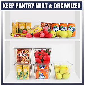 Plastic Storage Bin with Lids, ESARORA Stackable Clear Organizer Basket Bins with Handle for Fridge, Cabinet, Bedroom, Closet, Bathroom, Office, Kitchen & Pantry Organization, 6 PACK