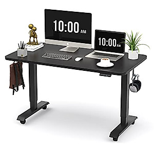 Monomi Electric Height Adjustable Standing Desk, 55 x 28 inches Stand up Desk, Sit Stand Home Office Table (Oak Top/White Frame)