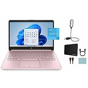 HP Stream 14" HD Laptop, Intel Celeron N4020 Processor, 4GB RAM, 64GB eMMC, Pink, Windows 11 (S Mode) with Office 365 1 Year + Accessories