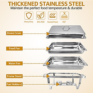 JSTUOKE 4 Pack Chafing Dish Buffet Set, 8QT Stainless Steel Rectangular Chafers and Buffet Warmer Sets for Catering, with Food & Water Pan, Lid, Foldable Frame, Fuel Holder for Event Party Holiday