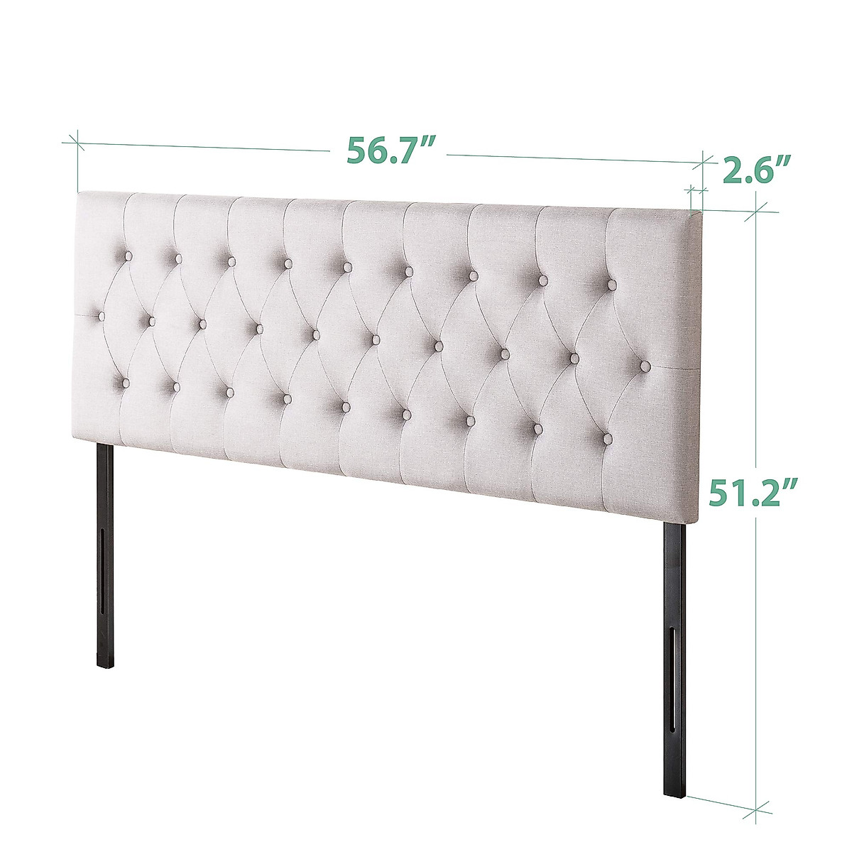 ZINUS Trina Upholstered Headboard, Button Tufted Upholstery, Adjustable Height, Easy Assembly, Light Grey, Full