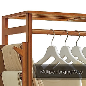 MoNiBloom Bamboo Freestanding Closet Organizer with Pants Scarves Racks and a Hanging Rob, Extra 5 Clothing Storage Shelving for Bedroom Living Room, Brown