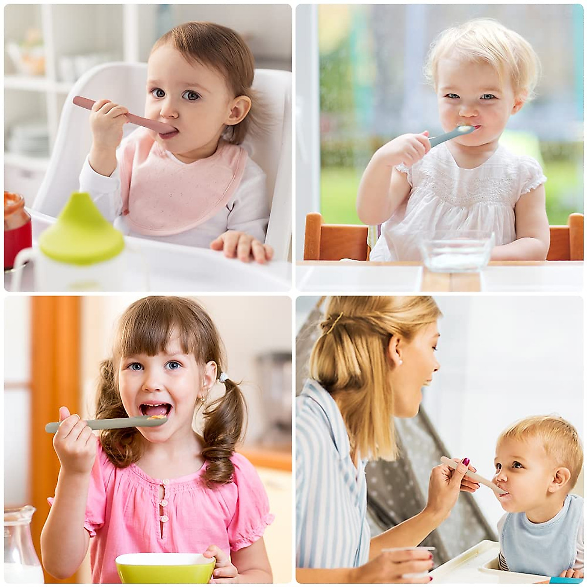 Vicloon Silicone Baby Feeding Spoons, 4 PCS Baby Spoons, First Stage Feeding Spoons for Infants, Silicone Baby Spoons Ultra-Durable & Chewproof, Silicone Feeding Spoons Dishwasher Safe,Baby Utensils