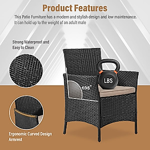 NChanmar Patio Furniture Set, 4 Pieces Outdoor Furniture Rattan Chair, Patio Table and Chairs Set, Wicker Sofa for Yard,Pool and Backyard, Red