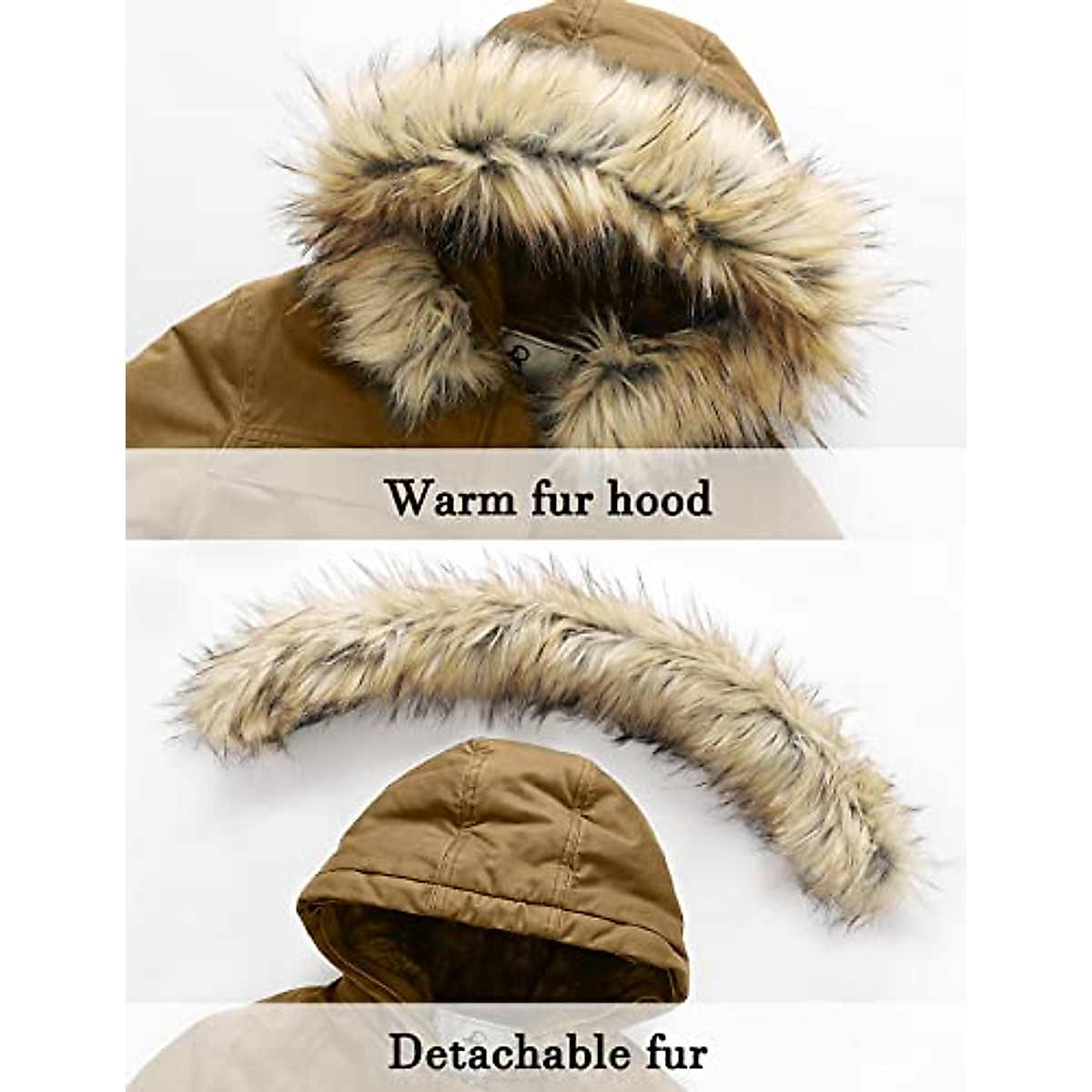 Uoiuxc Women's Hooded Winter Coat Warm Fleeced Lined Parka Long Jackets (Khaki,Medium)
