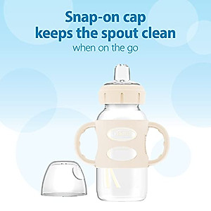 Dr. Brown’s® Milestones™ Wide-Neck Sippy Bottle with 100% Silicone Handles, Easy-Grip Bottle with Soft Sippy Spout, 9oz/270mL, BPA Free, Ecru, 6m+ (Pack of 2)