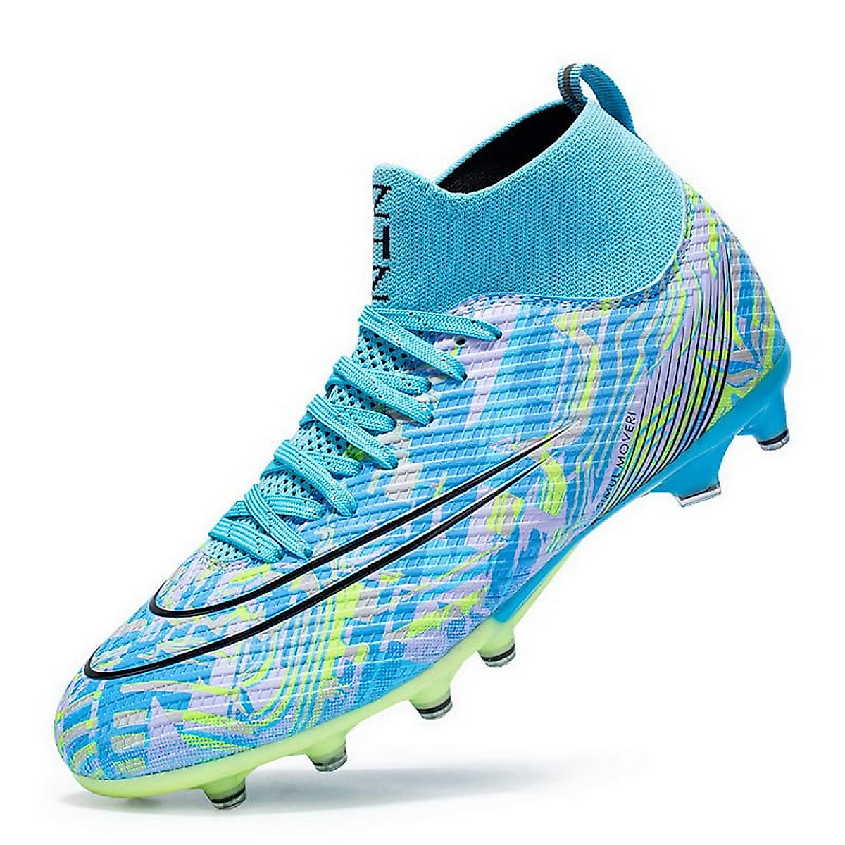 DHOVOR Womens Soccer Cleats Youth Football Cleats High-Top Athletics Football Trainers Outdoor and Indoor Soccer Shoes Womens Blue