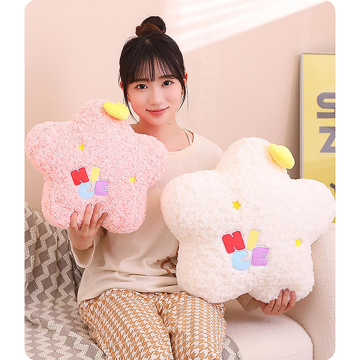 ANYEI Star Moon Cloud Pillow - Comfortable Fabric, Delicate Skin-Friendly, Fluffy and Soft (35cm(13.7in), B-White-Moon)