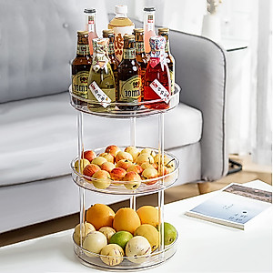 URALFA 3 Tier Bathroom Lazy Susan Organizer, 9 Inch Clear Rotating Makeup Organizer for Vanity, High-Capacity Acrylic Skincare Organizers 360 Rotating Tray for Countertop, Pantry, Kitchen, Cupboard