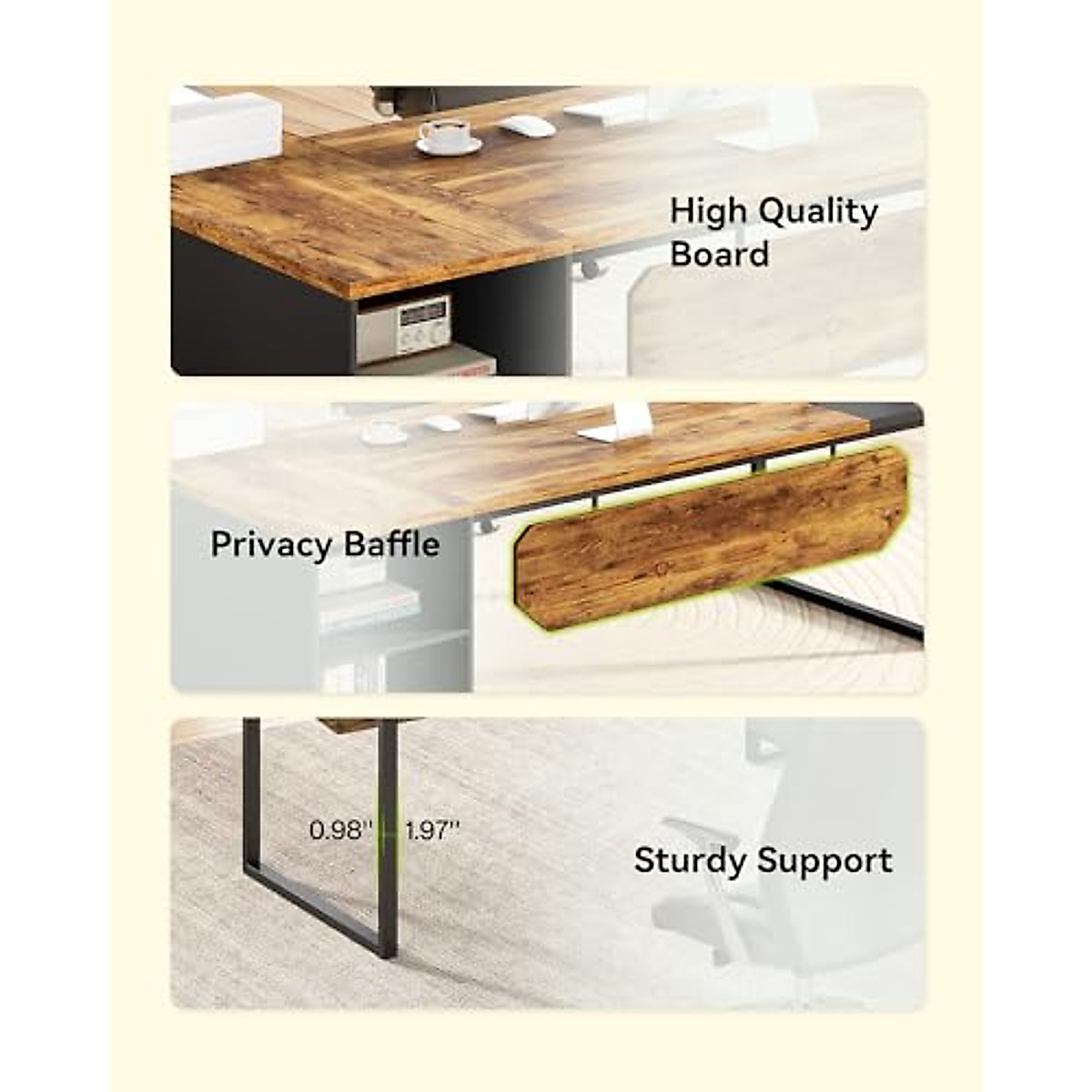 LITTLE TREE 70.8 Inches Executive Desk and 55 Inches File Cabinet Combo, Large L Shaped Computer Desk with Storage Cabinet and Shelves, Modern Business Furniture for Home Office, Rustic Brown & Black