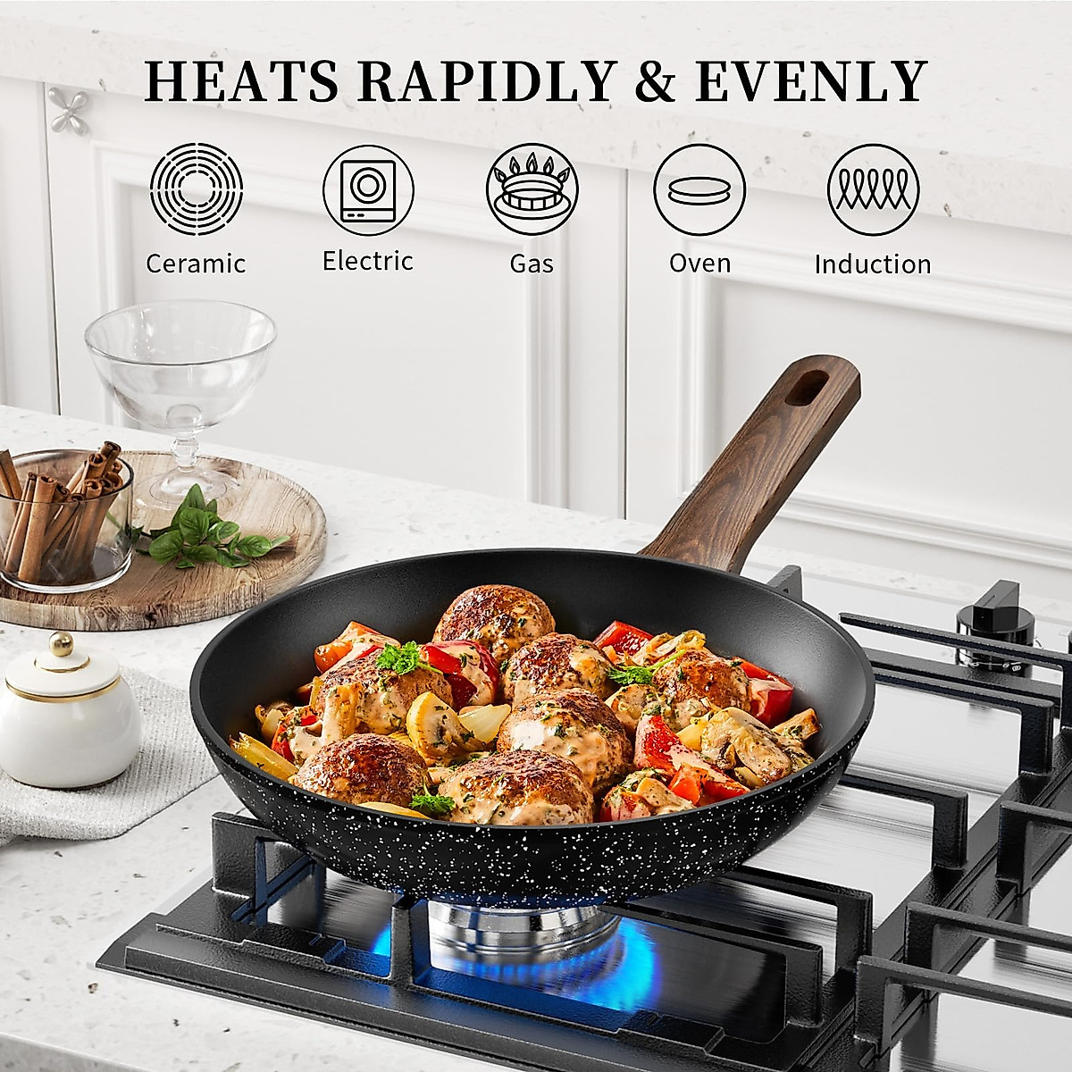 Frying Pan Set With Lids - Non Stick Frying Pans Set 3 Pcs, Nonstick Skillet Pans Set Egg Omelette Pan W/Lid, PFOA Free, Induction Non Toxic Cooking Black Pan Set