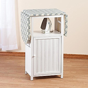 OakRidge Deluxe Ironing Board with Storage Cabinet, Perfect for Small Spaces with Extra Storage, Folding Station, Crafted with 100% Durable Wood, White Design – Measures 36.5" H x 15.5" W x 23" L