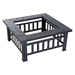 LEAYAN Garden Fire Pit Grill Bowl Grill Barbecue Rack Outdoor Fire Pit Square Bonfire Winter Wood Burning Stove Bowl Steel Grill Household Heating Charcoal Brazier Grill, Meat Rack with Spark Screen