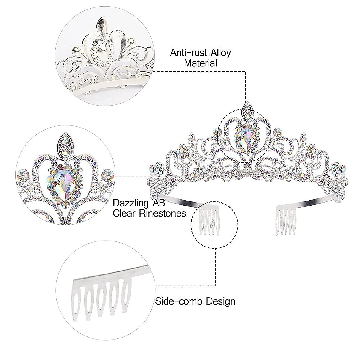 Tiaras Crown, KICOSY Crystal AB Rhinestones Tiaras and Crowns for Women Princess Tiara for Women the Crown for Girls Birthday Crowns for Women Birthday Tiara Princess Crowns and Tiaras for Girls