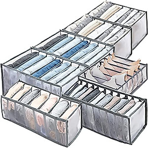 MUIRK Upgraded Wardrobe Clothes Organizer for Jeans/T-Shirts/Socks/Bra,7PCS Clothes Organizer for Folded Clothes,Designed with Transparent Nylon Mesh(7PCS:2Jeans+2Shirt+1Panties+1Sock+1Bra)