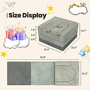 Pelnuies Modular Kids Play Couch, 3 PCS Play Couch for Toddlers 1-3, Comfy Toddler Couch for Playing, Creativing, Sleeping, Convertible Baby Sofa Bed for Boys and Girls, Gray